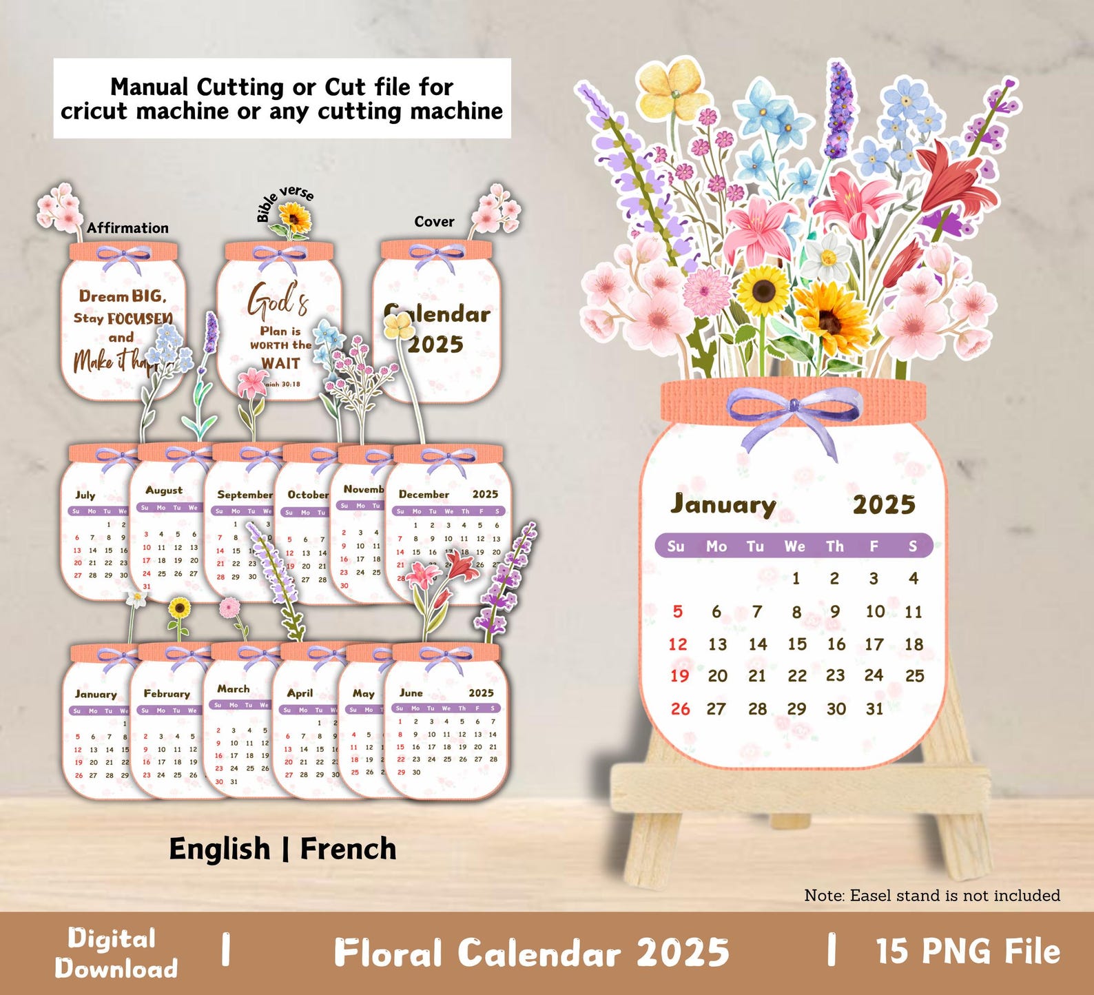 Floral Desk Calendar, Flower Calendar 2025, Calendar Template ...