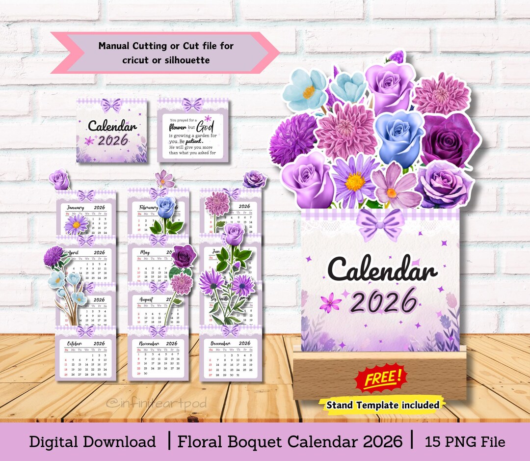 Floral Calendar, Flower Bouquet Calendar, Floral Desk Calendar, Diy ...