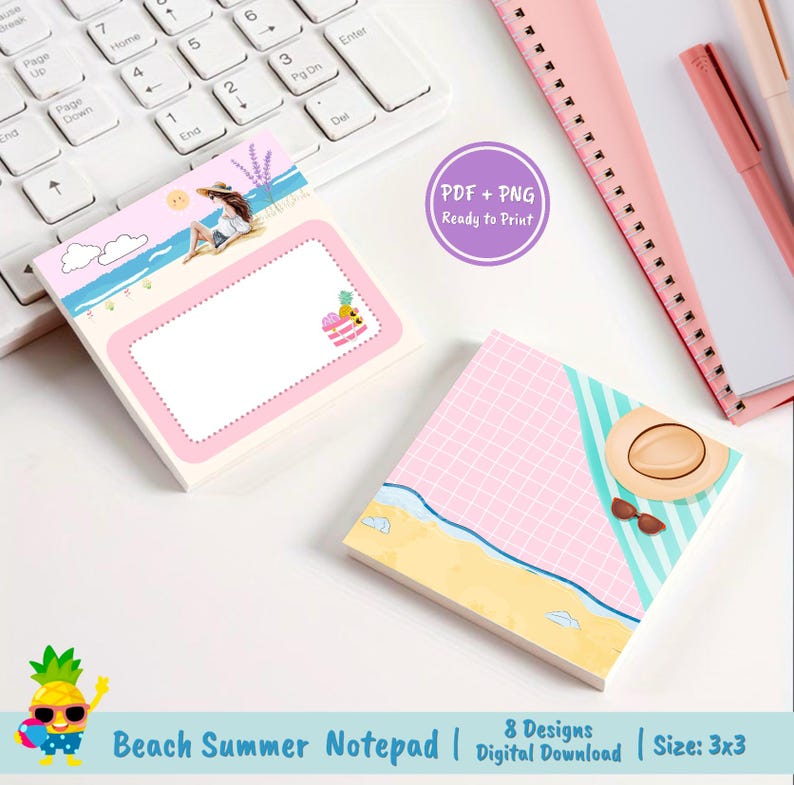 Beach Summer Notepad, Summer Notepad, Cute Notepad, Kawaii Notepad ...