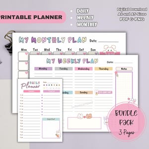 Bunny Daily Planner, Weekly Planner, Monthly Planner, to Do List, Cute ...