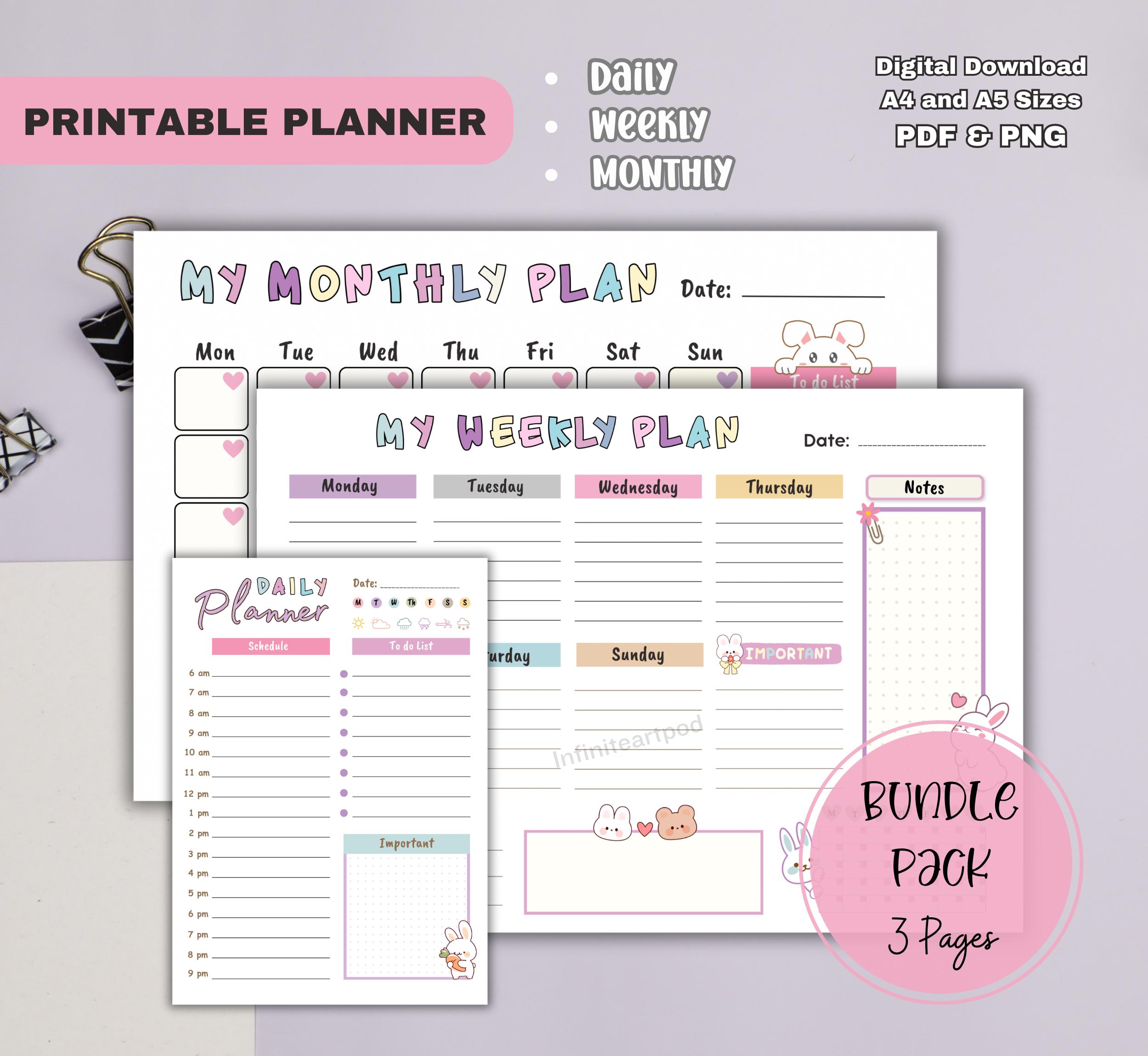Bunny Daily Planner, Weekly Planner, Monthly Planner, to Do List, Cute ...