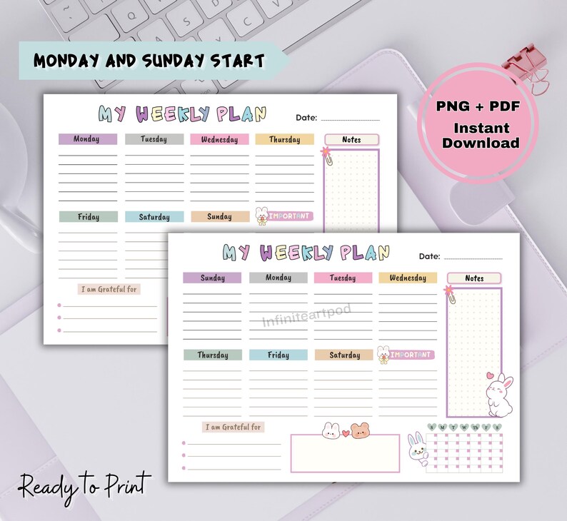 Bunny Daily Planner, Weekly Planner, Monthly Planner, to Do List, Cute ...