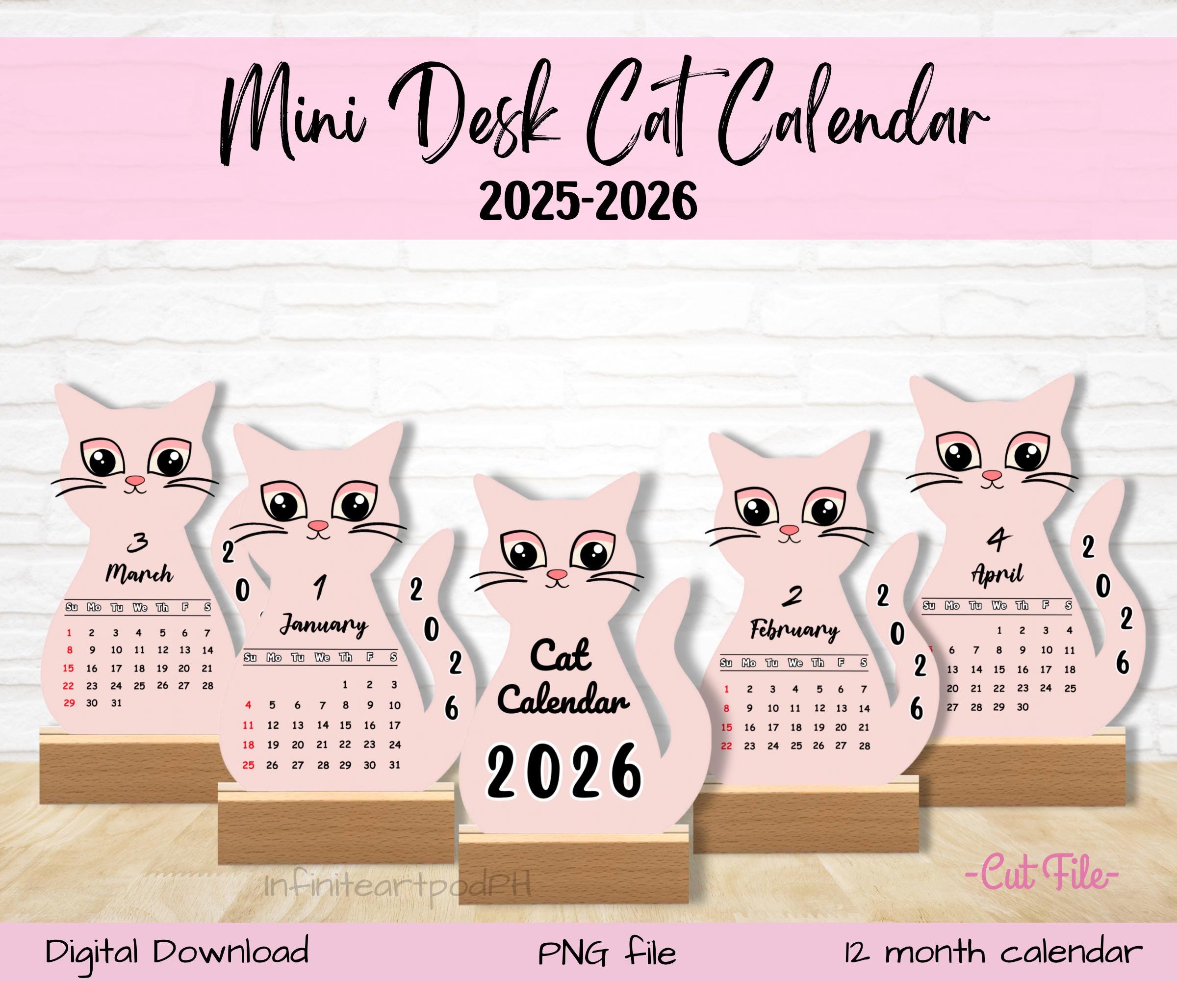 Cat Calendar, Desk Calendar, Mini Calendar, Printable Calendar, Cat ...