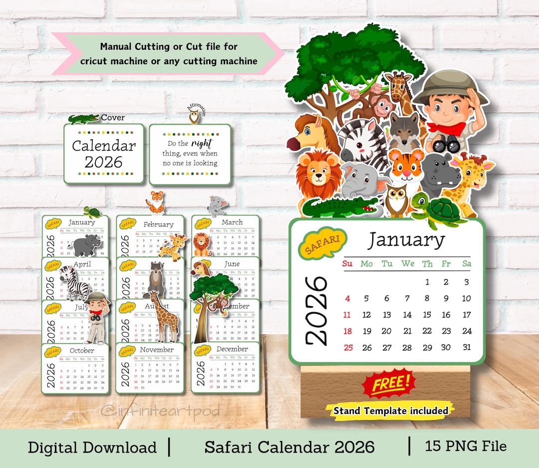Safari Calendar, Jungle Calendar, Desk Calendar, Calendar for Kids ...