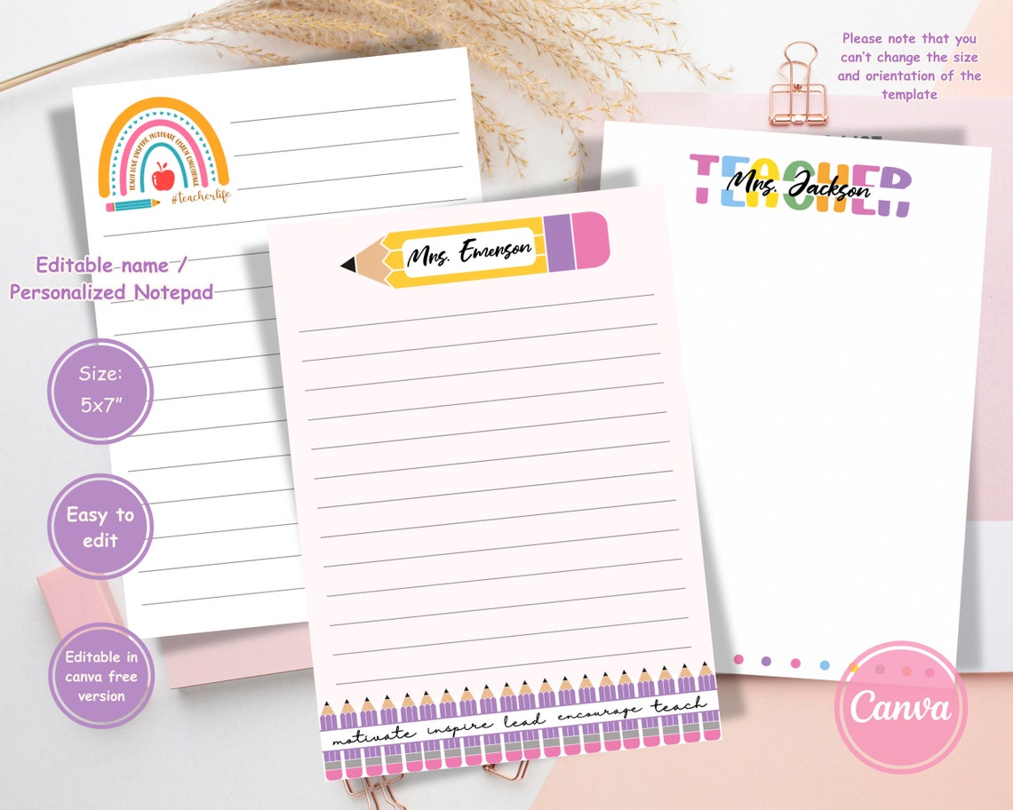 Editable Name Teachers Notepad, Custom Name Memopad, Editable Name ...
