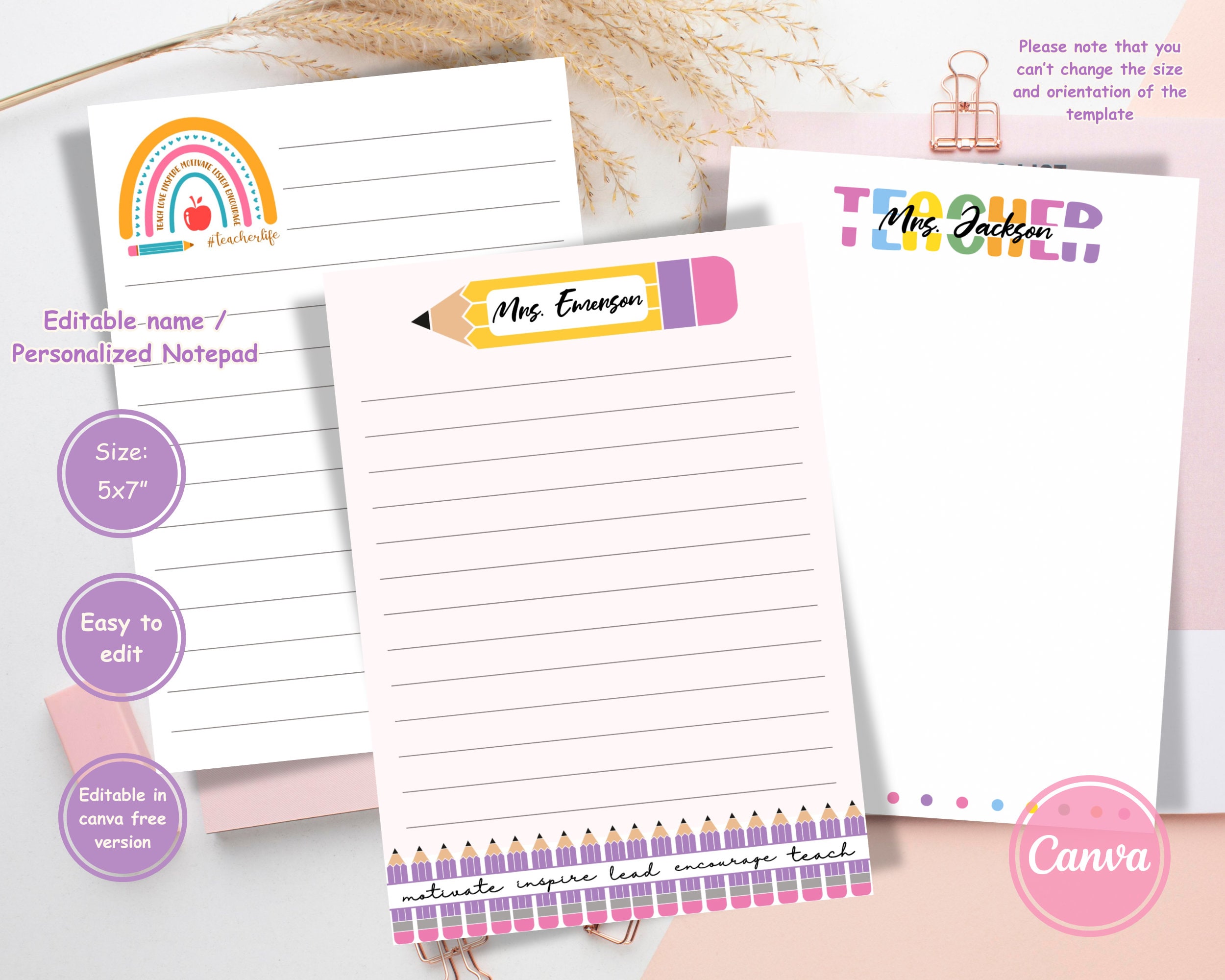 Editable Name Teachers Notepad, Custom Name Memopad, Editable Name ...