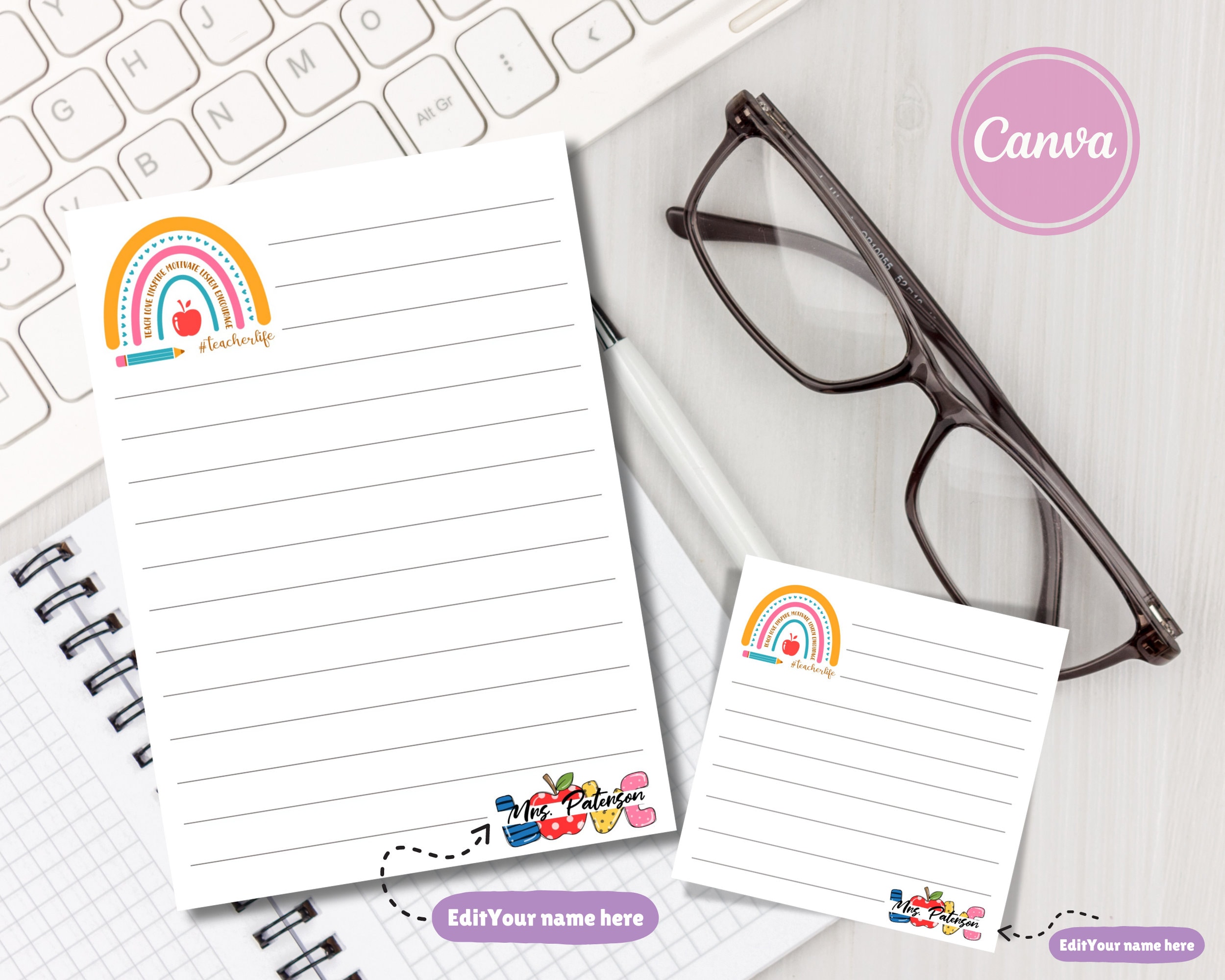 Editable Name Teachers Notepad, Custom Name Memopad, Editable Name ...