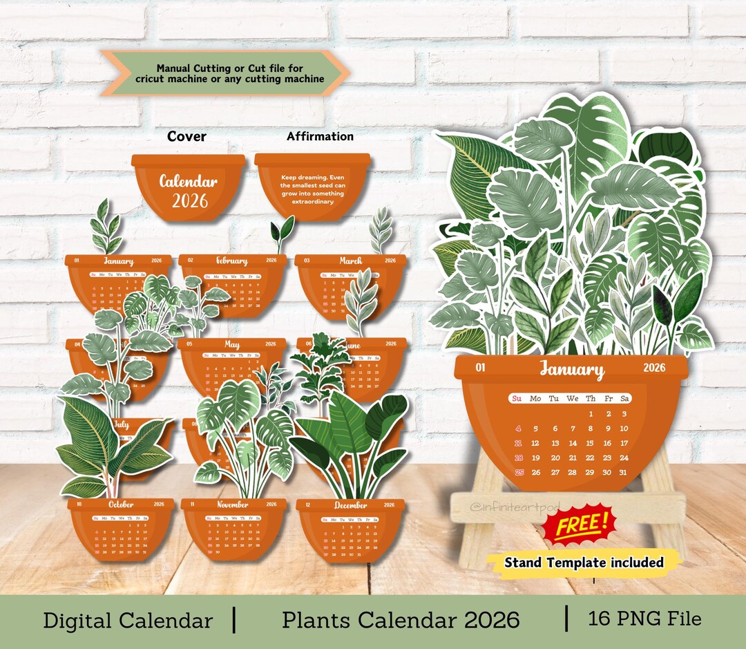 Plant Desk Calendar 2026: Botanical Cut File (PNG Digital Download) - Etsy
