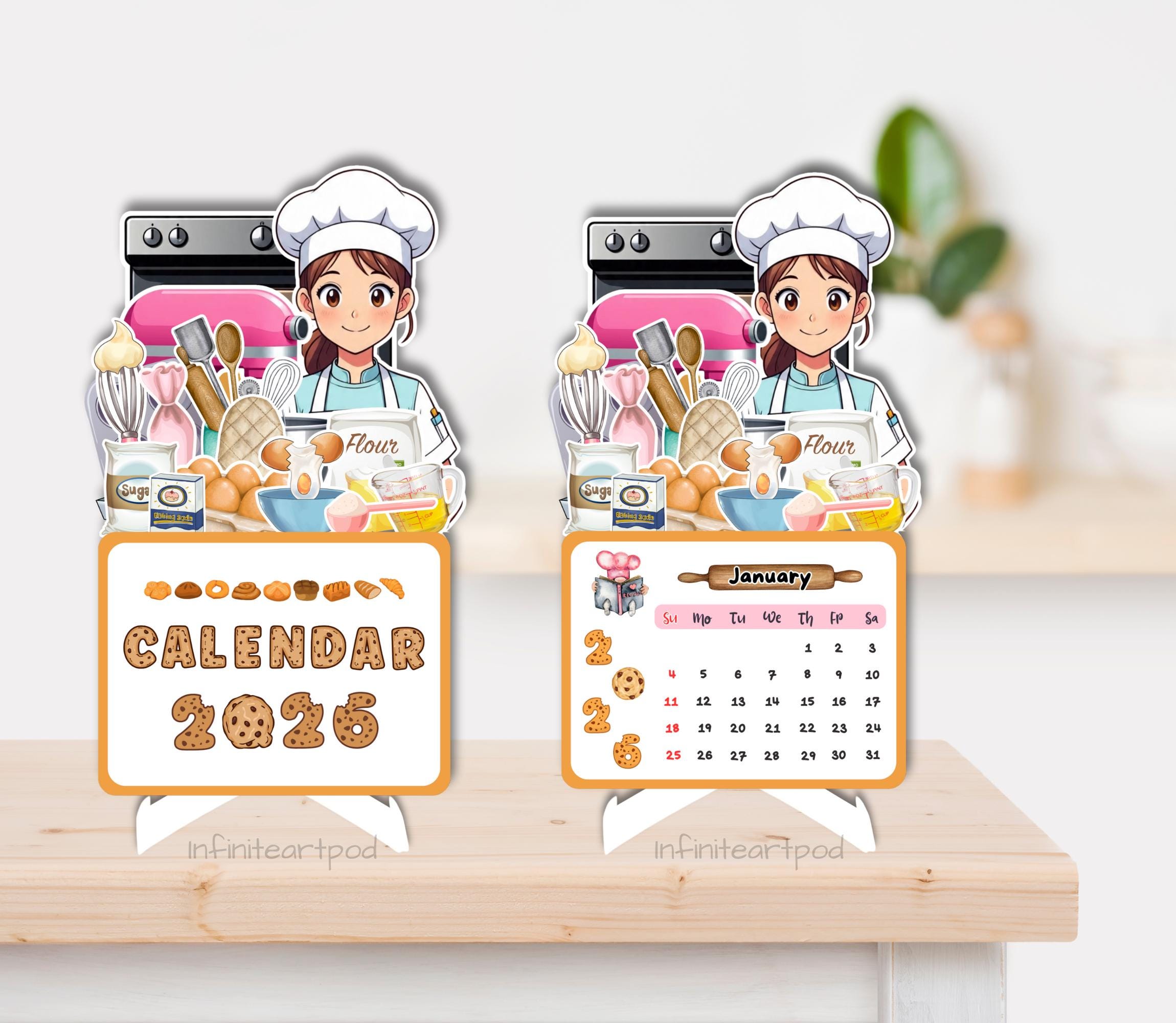 Baker Desk Calendar 2026: Baking Illustration PNG Cut File (cricut ...