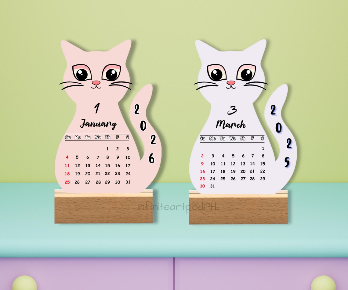 Cat Calendar, Desk Calendar, Mini Calendar, Printable Calendar, Cat ...