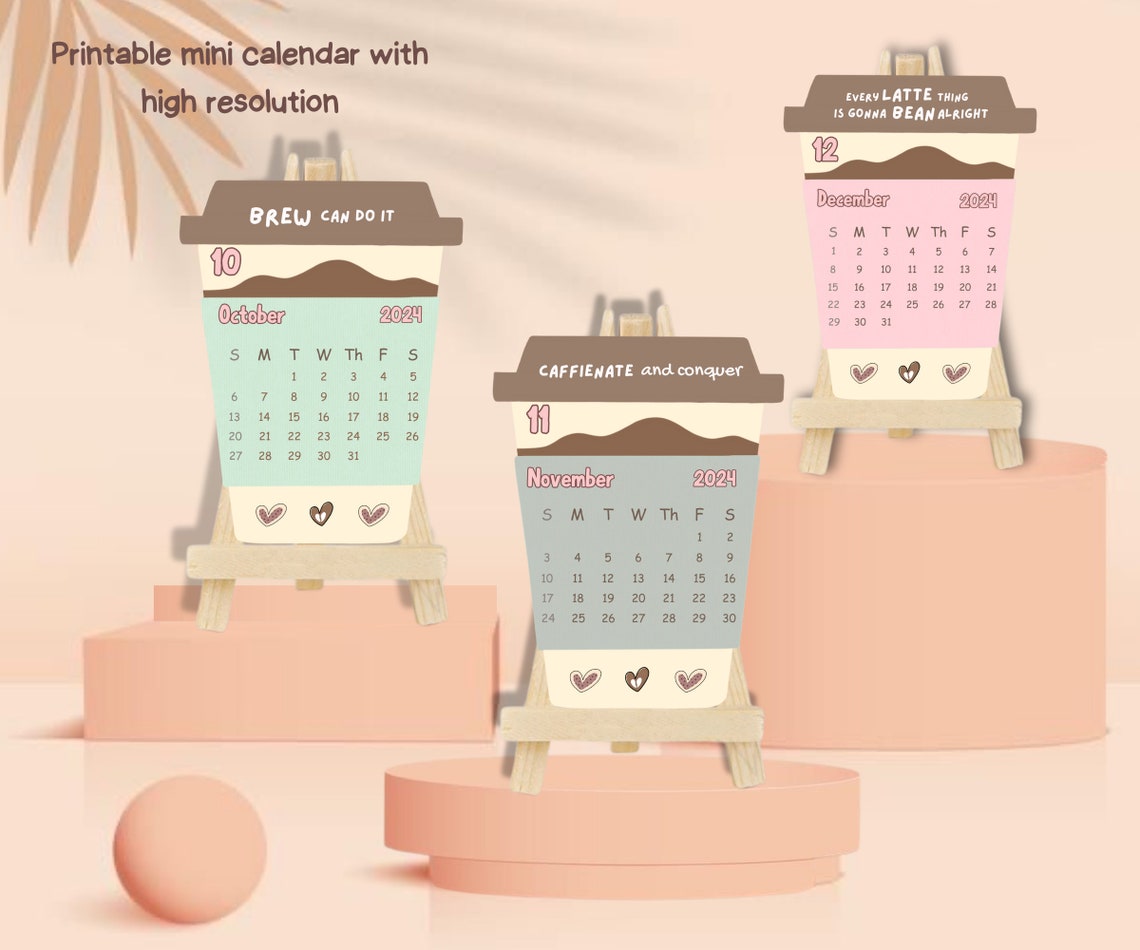 Coffee Cup Mini Calendar, Coffee Cup Desk Calendar, Coffee Printable ...