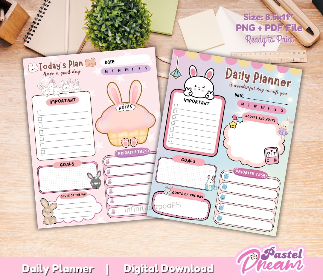 Bunny Notepad, Bunny Planner, Daily Planner, Monthly Planner, Weekly ...