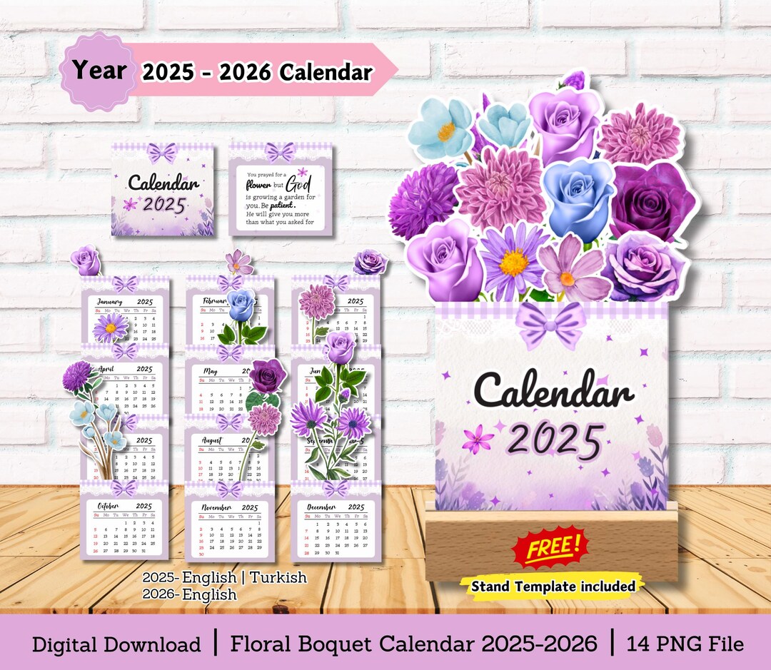 Floral Calendar, Flower Bouquet Calendar, Floral Desk Calendar, Diy ...