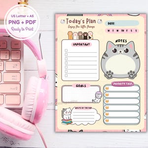 Cat Notepad, Cat Daily Planner, Daily Planner, Notepad Template ...