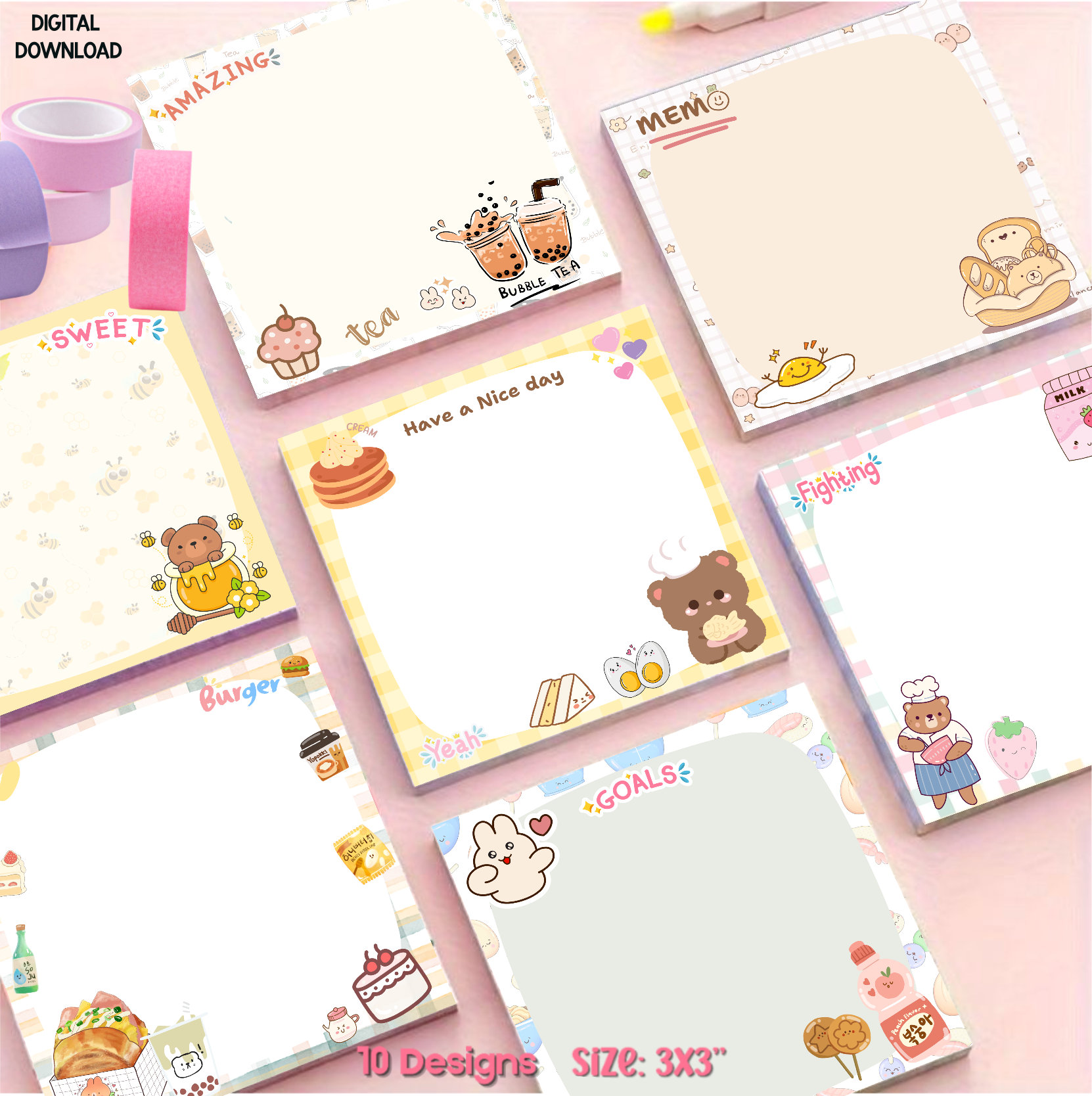 Kawaii Food Notepad, Cute Food Memopad, Kawaii Notepad, Notepad ...
