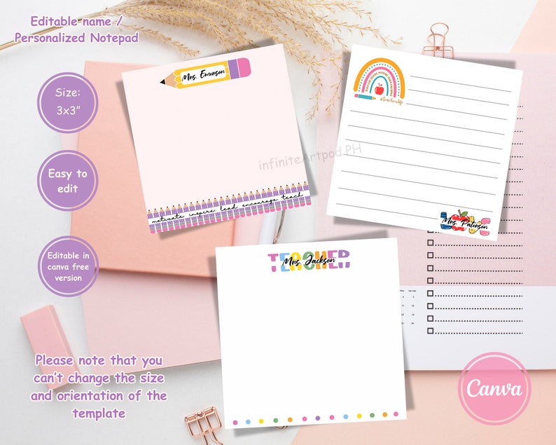 Editable Name Teachers Notepad, Custom Name Memopad, Editable Name ...