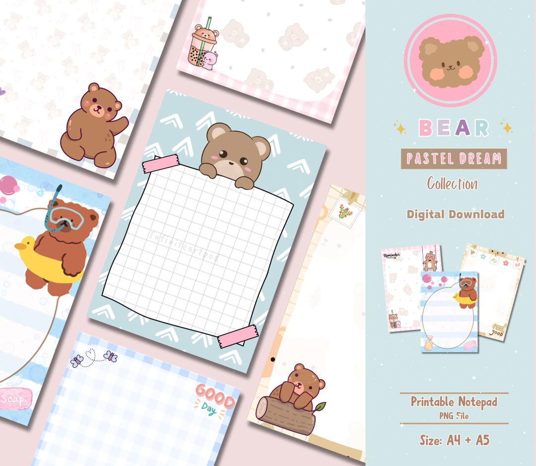 Bear Notepad, Kawaii Notepad, Cute Notepad, Bear to Do List, Printable ...