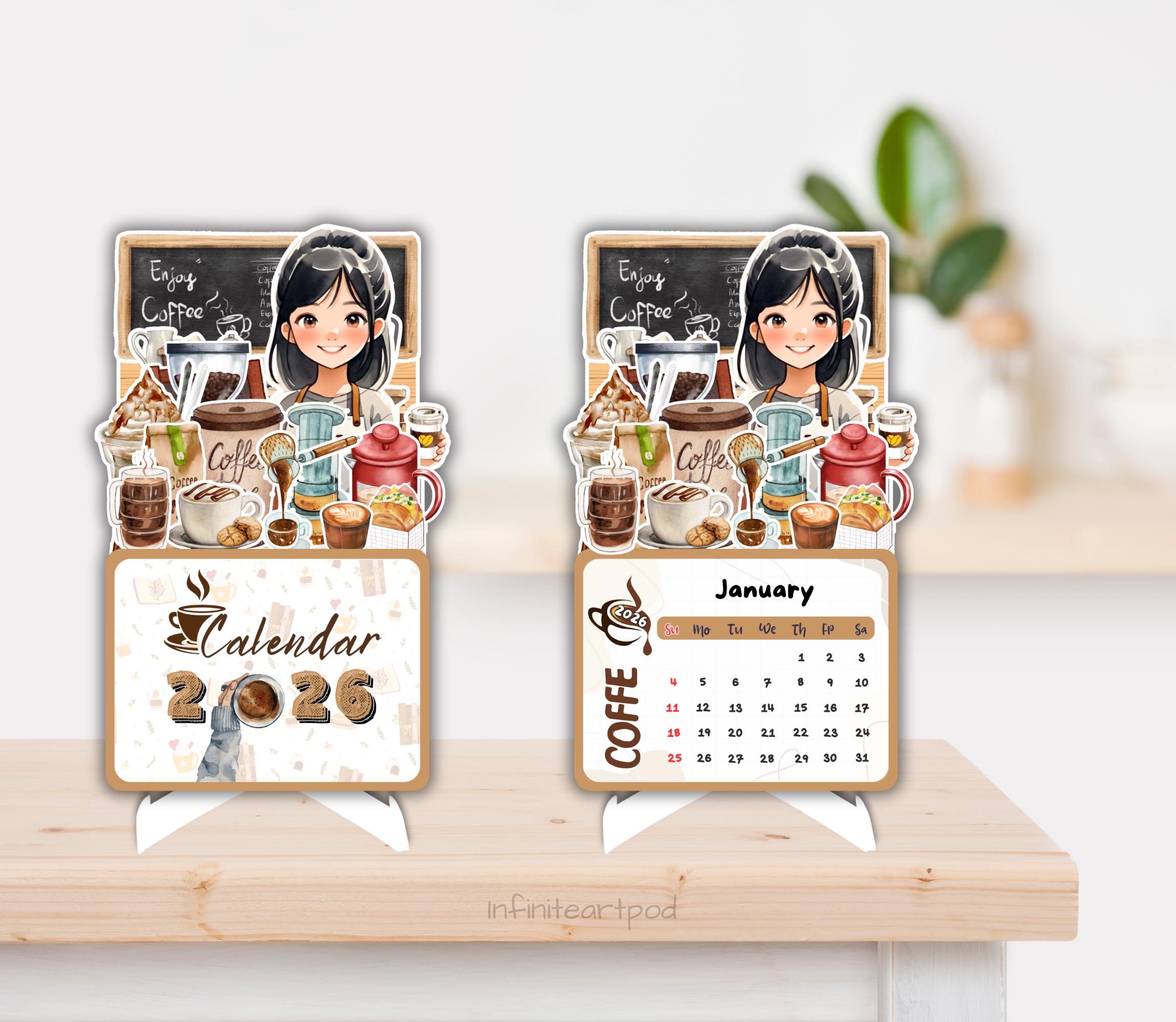 Chibi Coffee Desk Calendar 2026, Coffee Shop Calendar, Desk Calendar ...