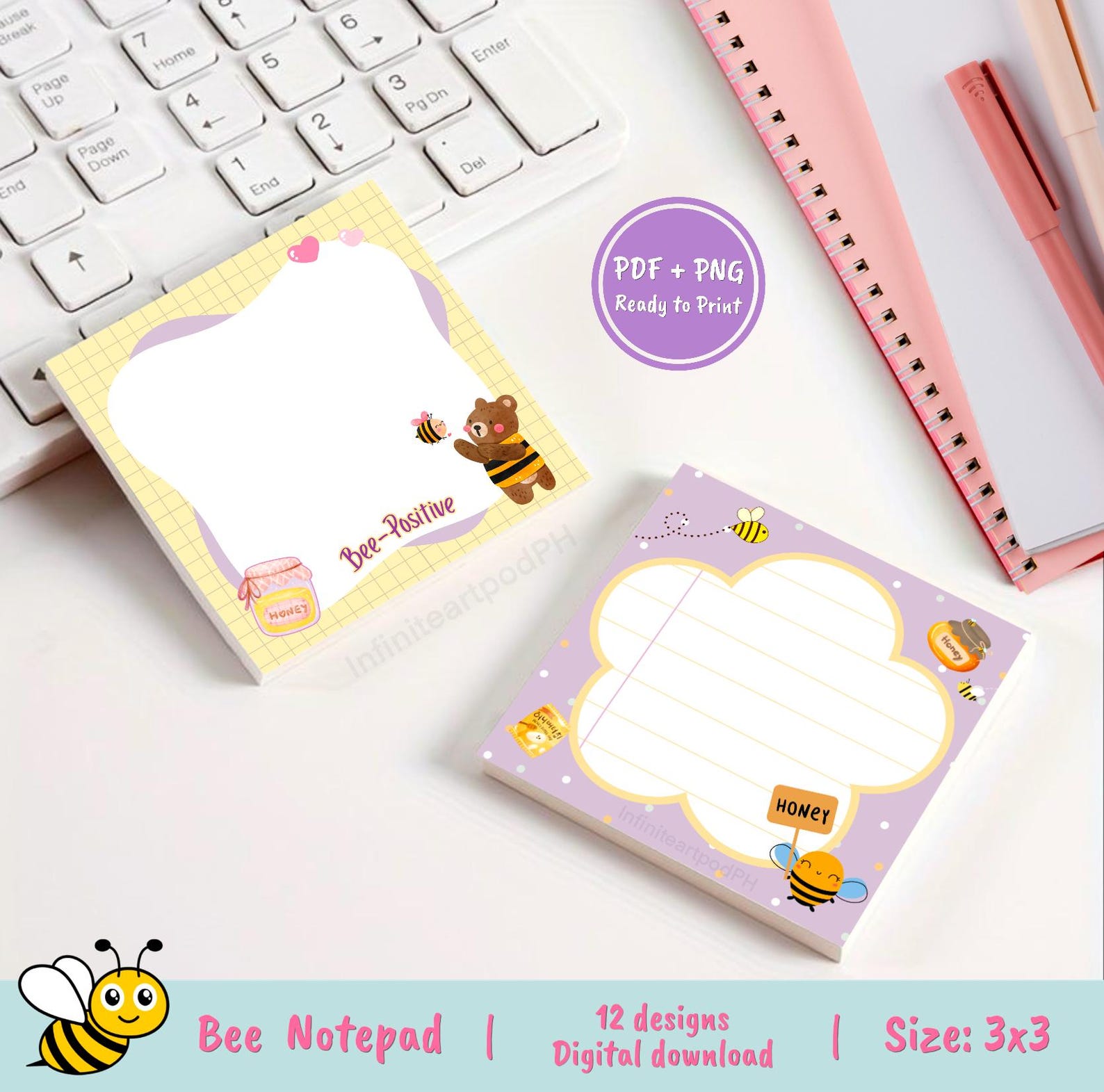 Bee Notepad, Bee Memopad, Bee Positive Notepad, Kawaii Notepad ...