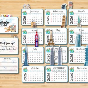 Travel Calendar, Iconic Destination Calendar, Desk Calendar, Calendar ...