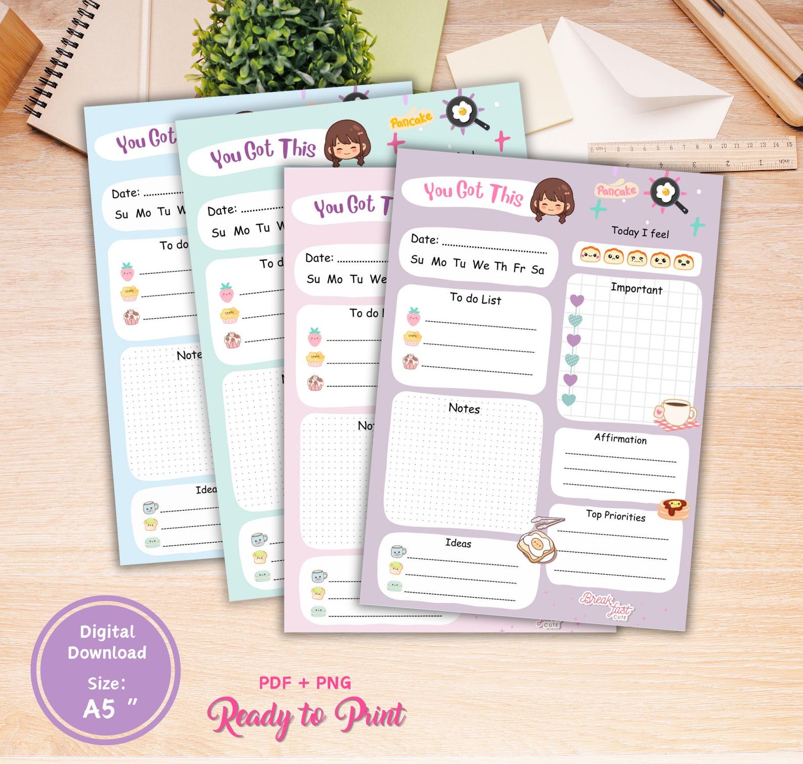 Breakfast Kawaii Notepad, Kawaii Notepad, Breakfast Kawaii Memo Pad ...