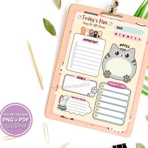 Cat Notepad, Cat Daily Planner, Daily Planner, Notepad Template ...