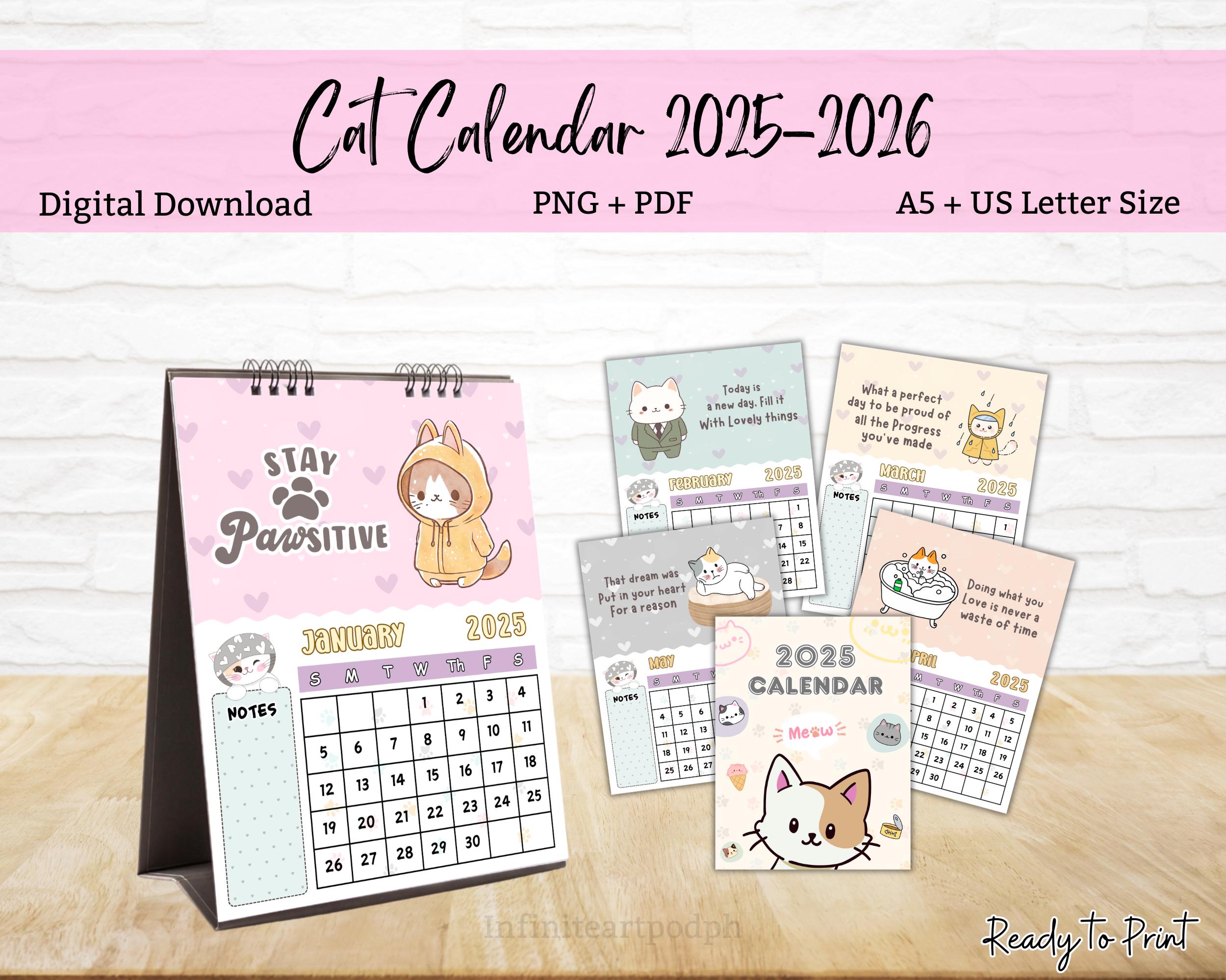 Cat Calendar 2025, Desk Calendar, Calendar Printable, Calendar 2025 ...