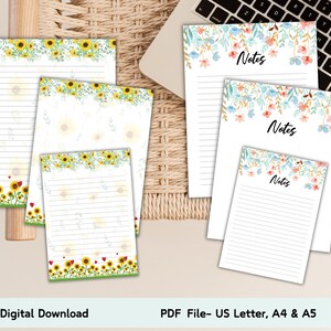 Floral Notepad, Flower Notepad, Floral Printable Paper, Flower Memopad ...