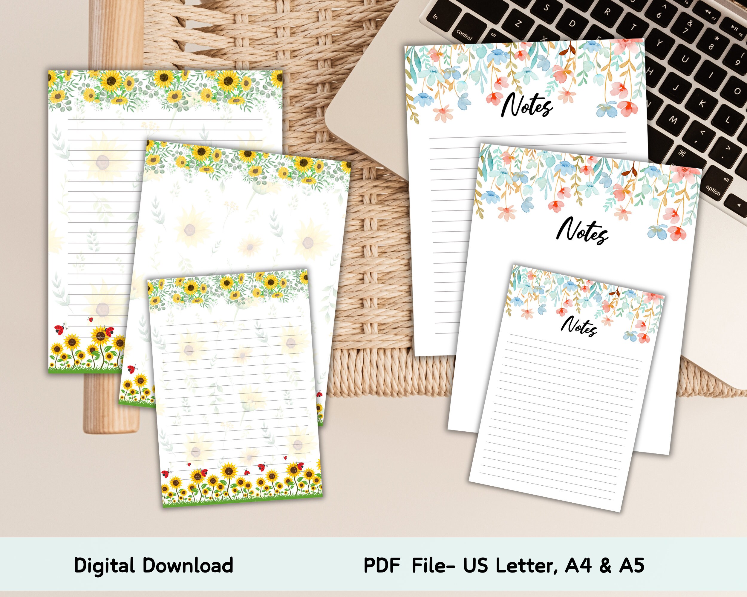 Floral Prints Writing Paper, Flower Stationery Paper, Floral Printable ...
