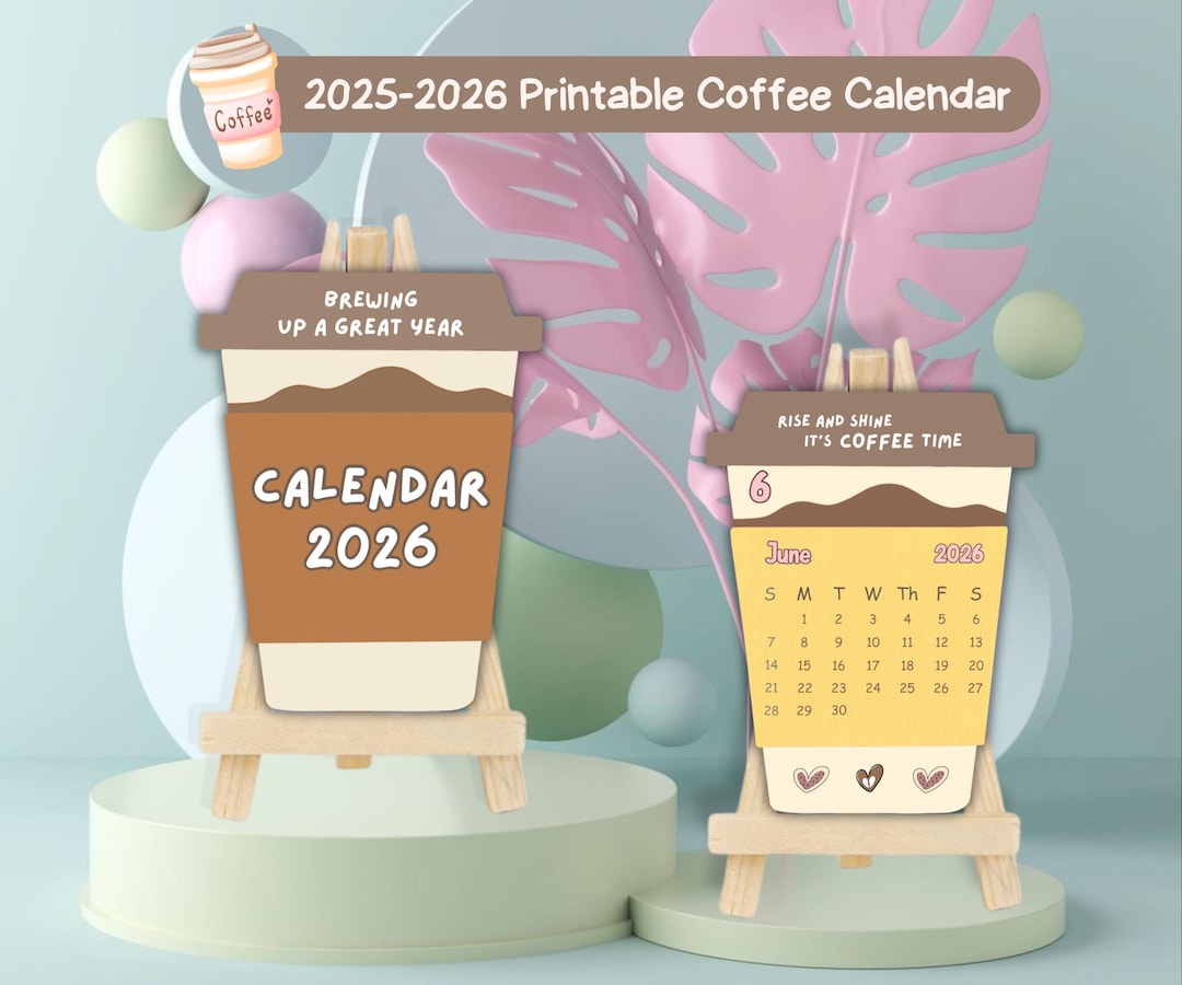 Coffee Cup Mini Calendar, Coffee Cup Desk Calendar, Coffee Printable ...