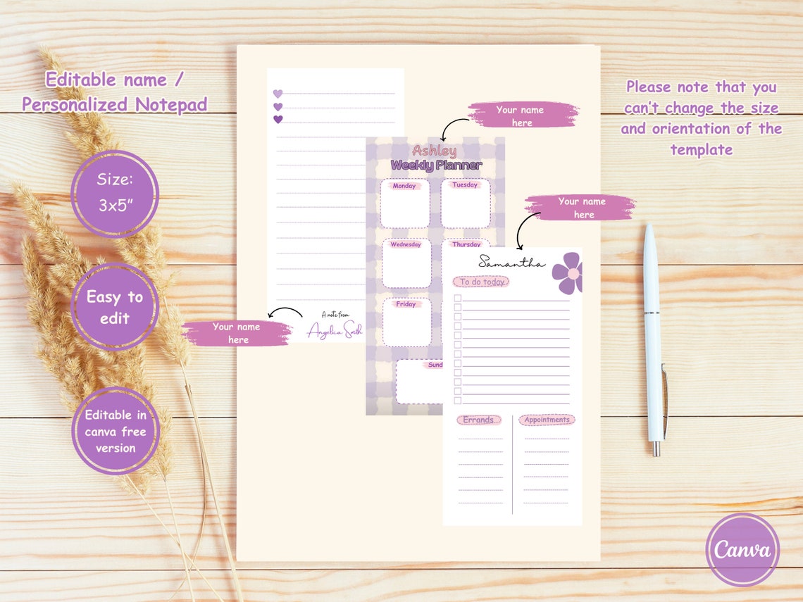 Personalized Name Notepad, Notepad Template, Editable Name Notepad ...