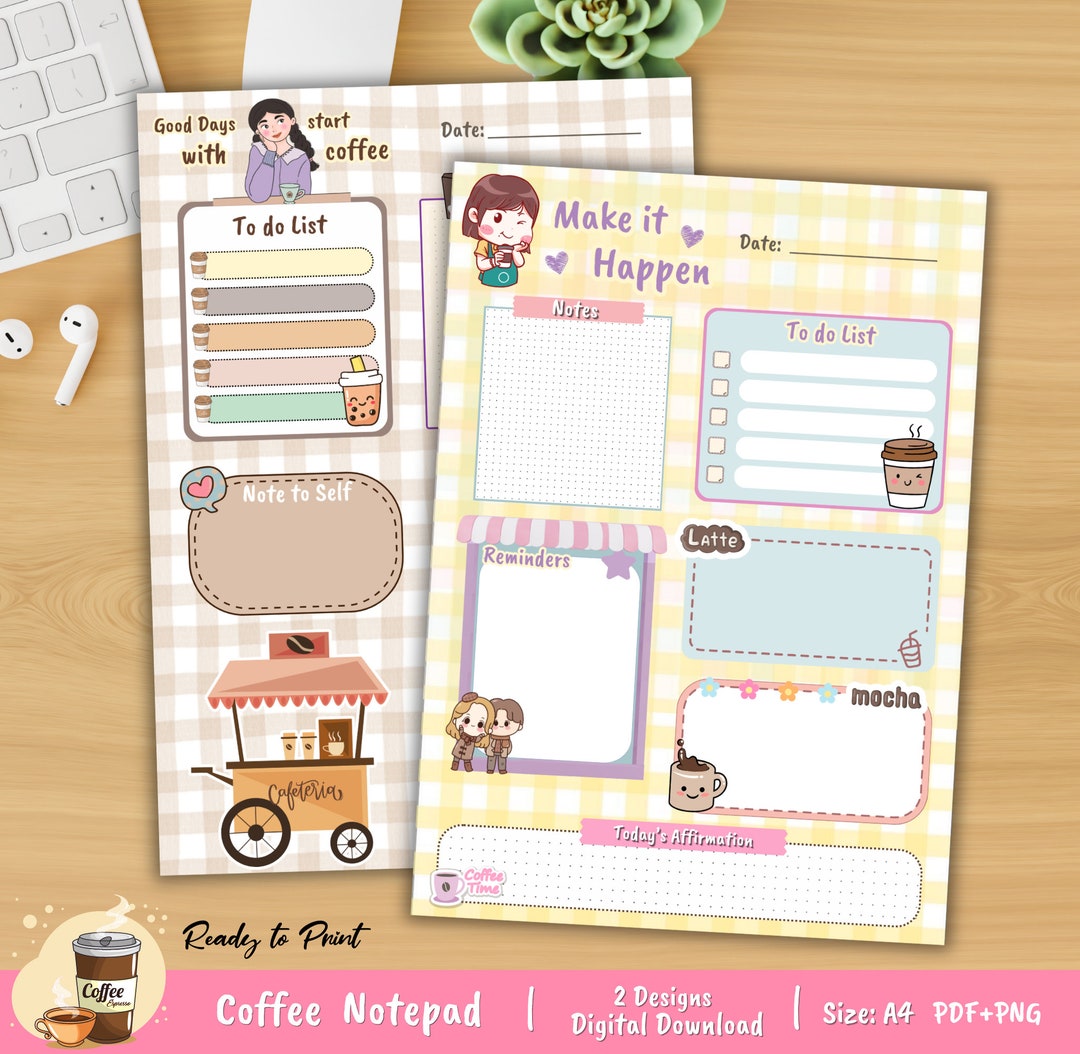 Coffee Printable Notepad, Coffee Memo Sheet, Coffee To-do List, Kawaii ...