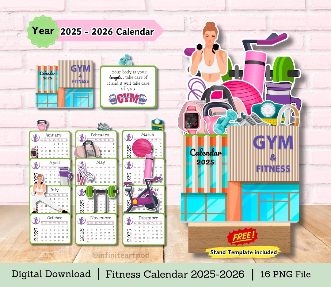 Fitness Calendar, Gym Calendar, Exercise Theme Calendar, Desk Calendar ...