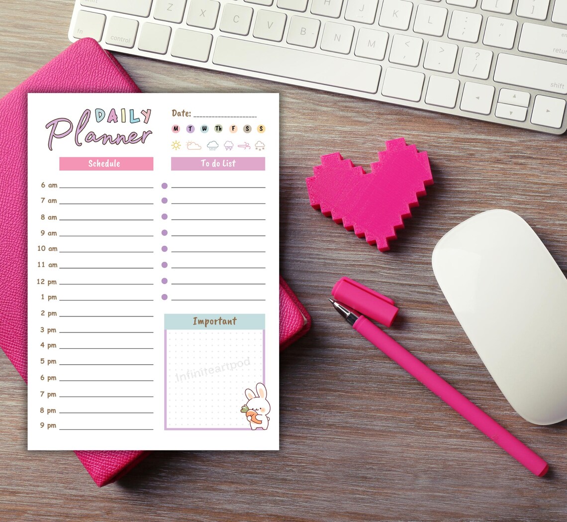 Bunny Daily Planner, Weekly Planner, Monthly Planner, to Do List, Cute ...