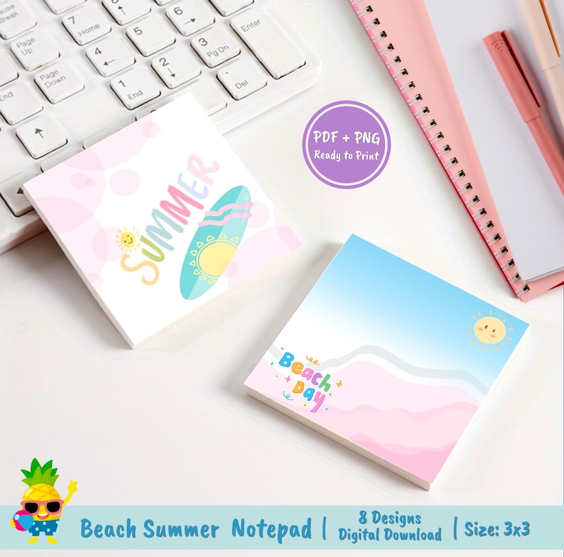 Beach Summer Notepad, Summer Notepad, Cute Notepad, Kawaii Notepad ...