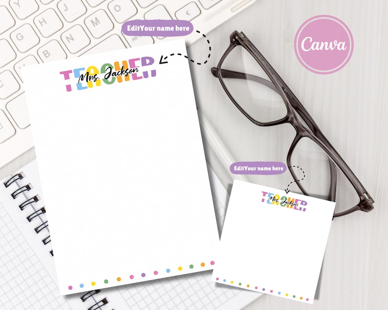 Editable Name Teachers Notepad, Custom Name Memopad, Editable Name ...