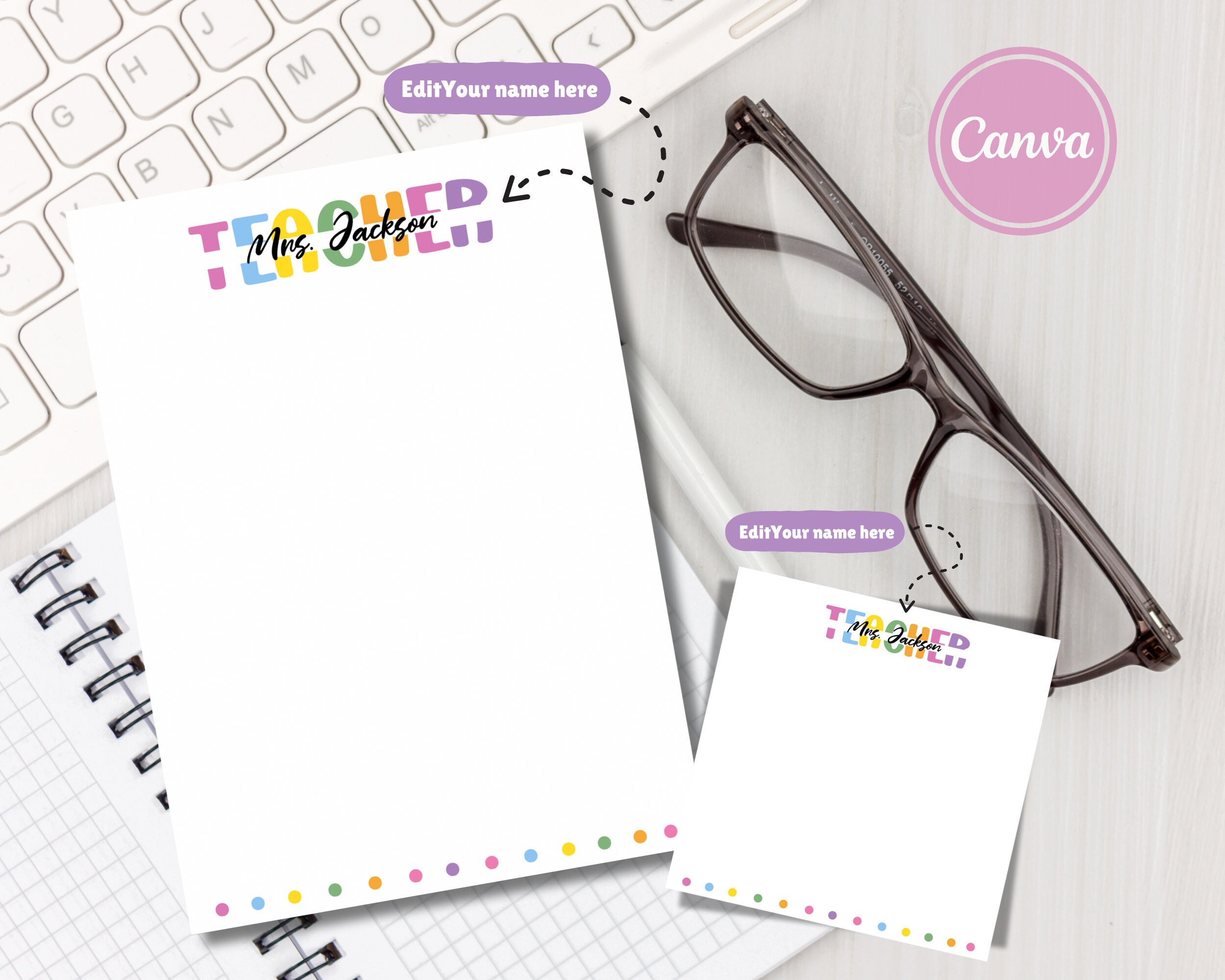 Editable Name Teachers Notepad, Custom Name Memopad, Editable Name ...
