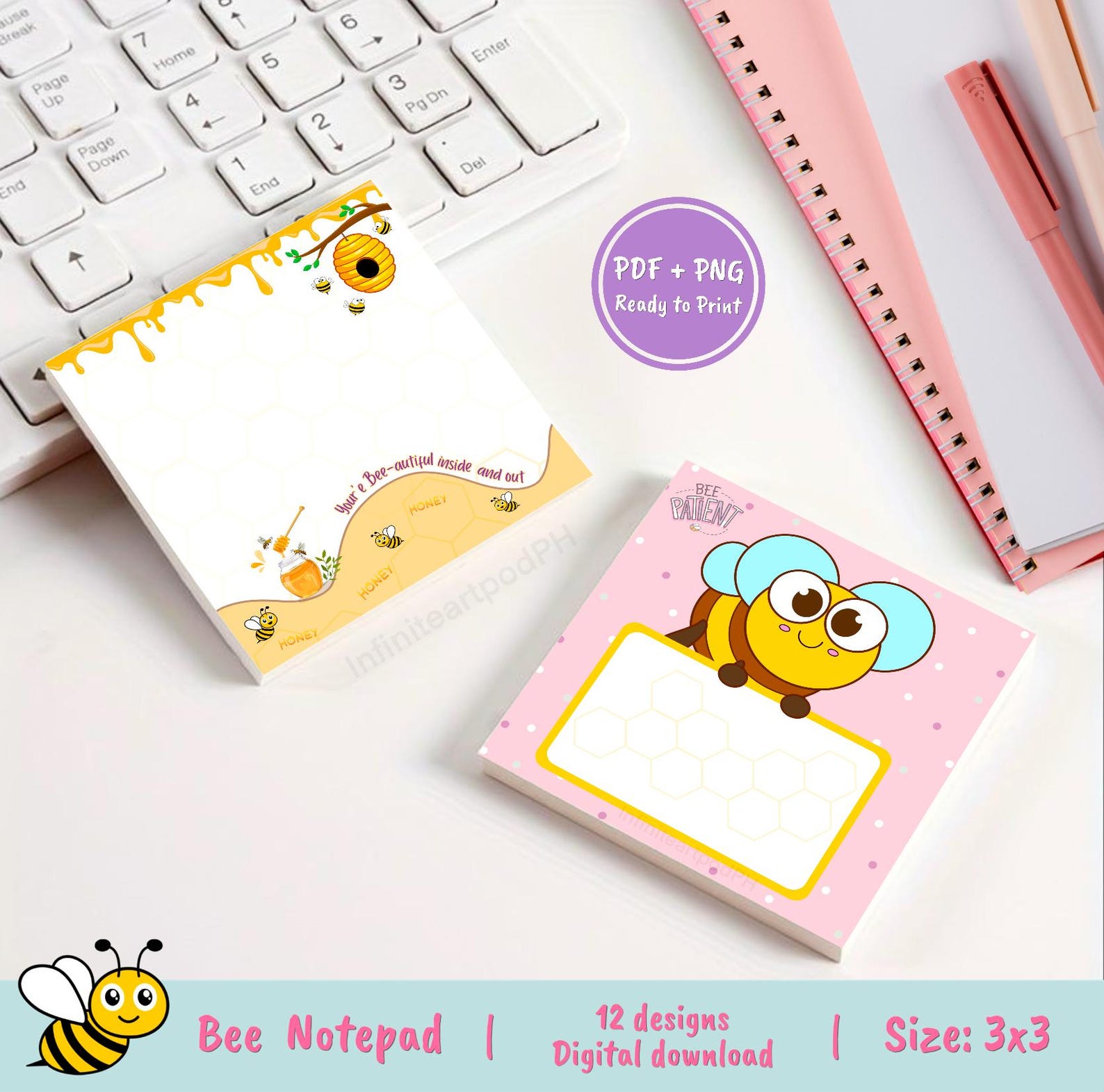 Bee Notepad, Bee Memopad, Bee Positive Notepad, Kawaii Notepad ...