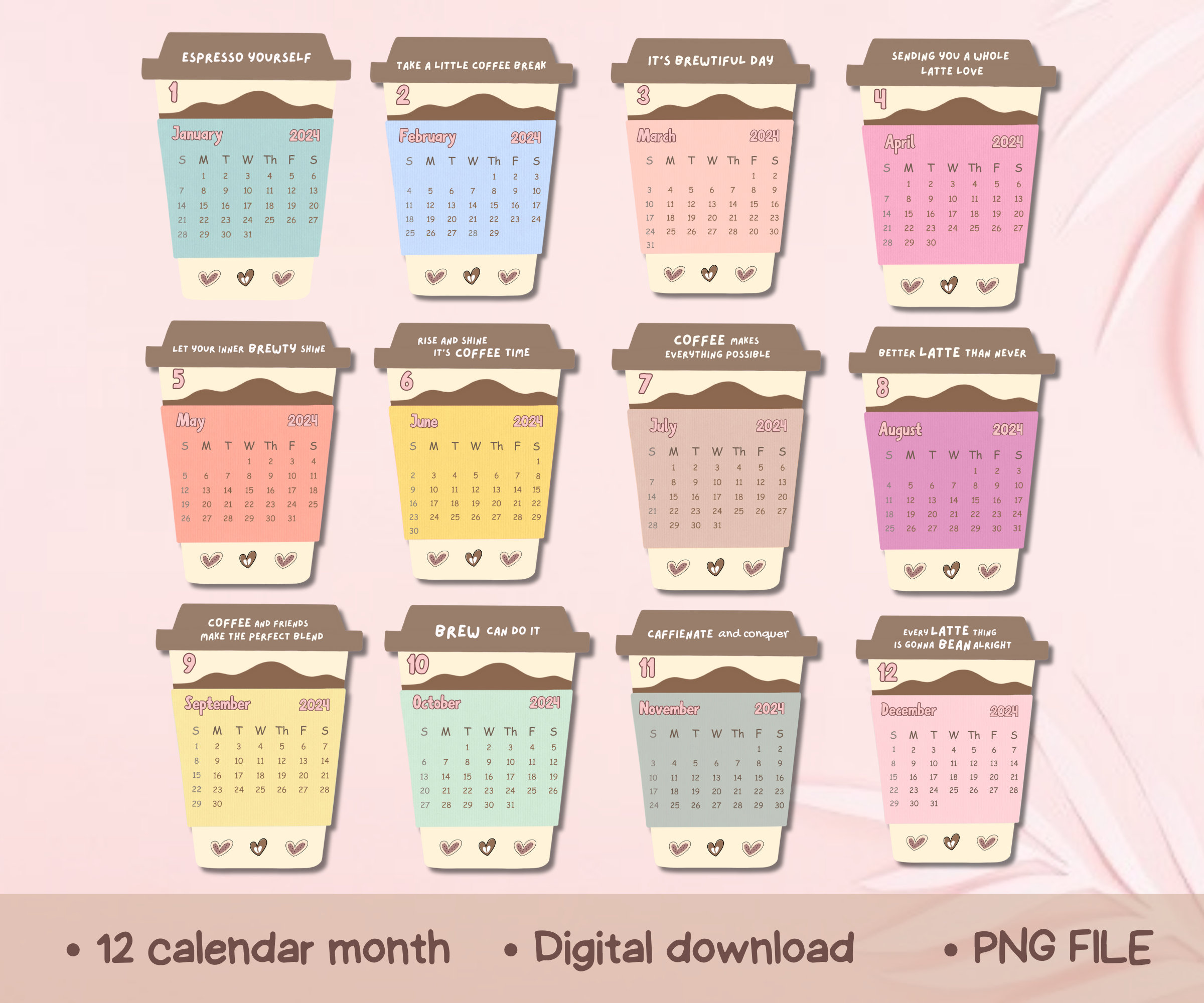 Coffee Cup Mini Calendar, Coffee Cup Desk Calendar, Coffee Printable ...