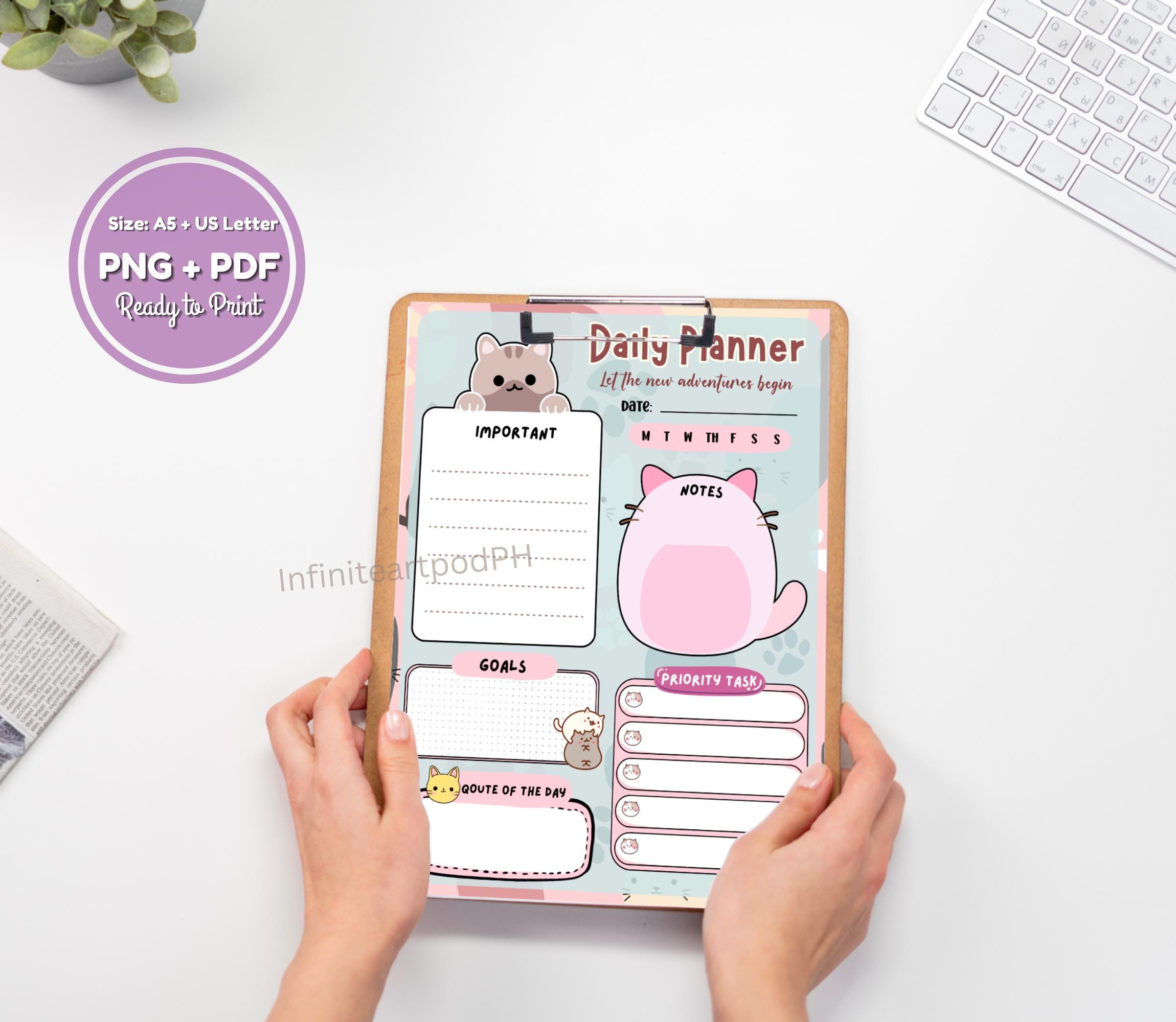 Cat Notepad, Cat Daily Planner, Daily Planner, Notepad Template ...