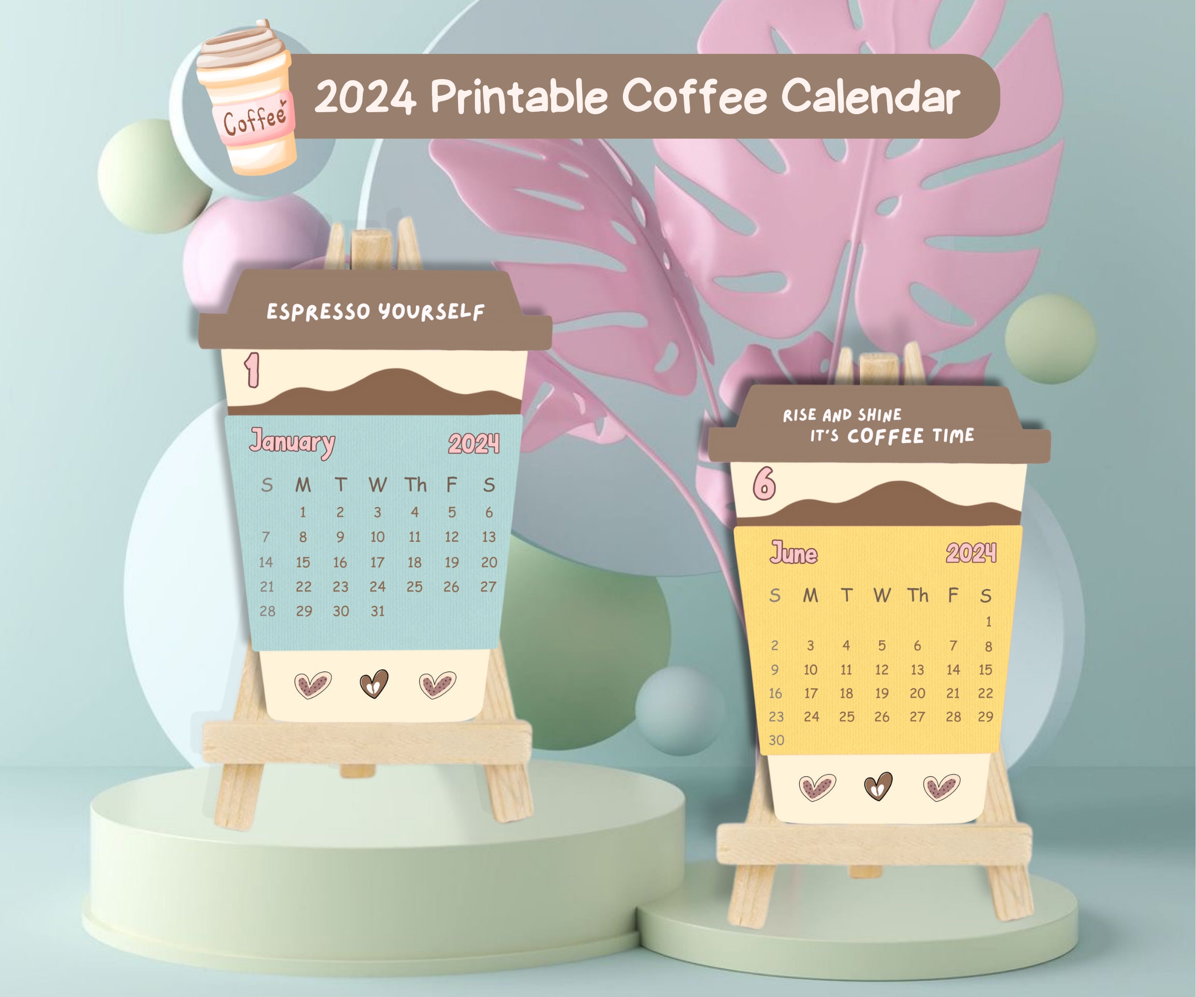 Coffee Cup Mini Calendar, Coffee Cup Desk Calendar, Coffee Printable ...
