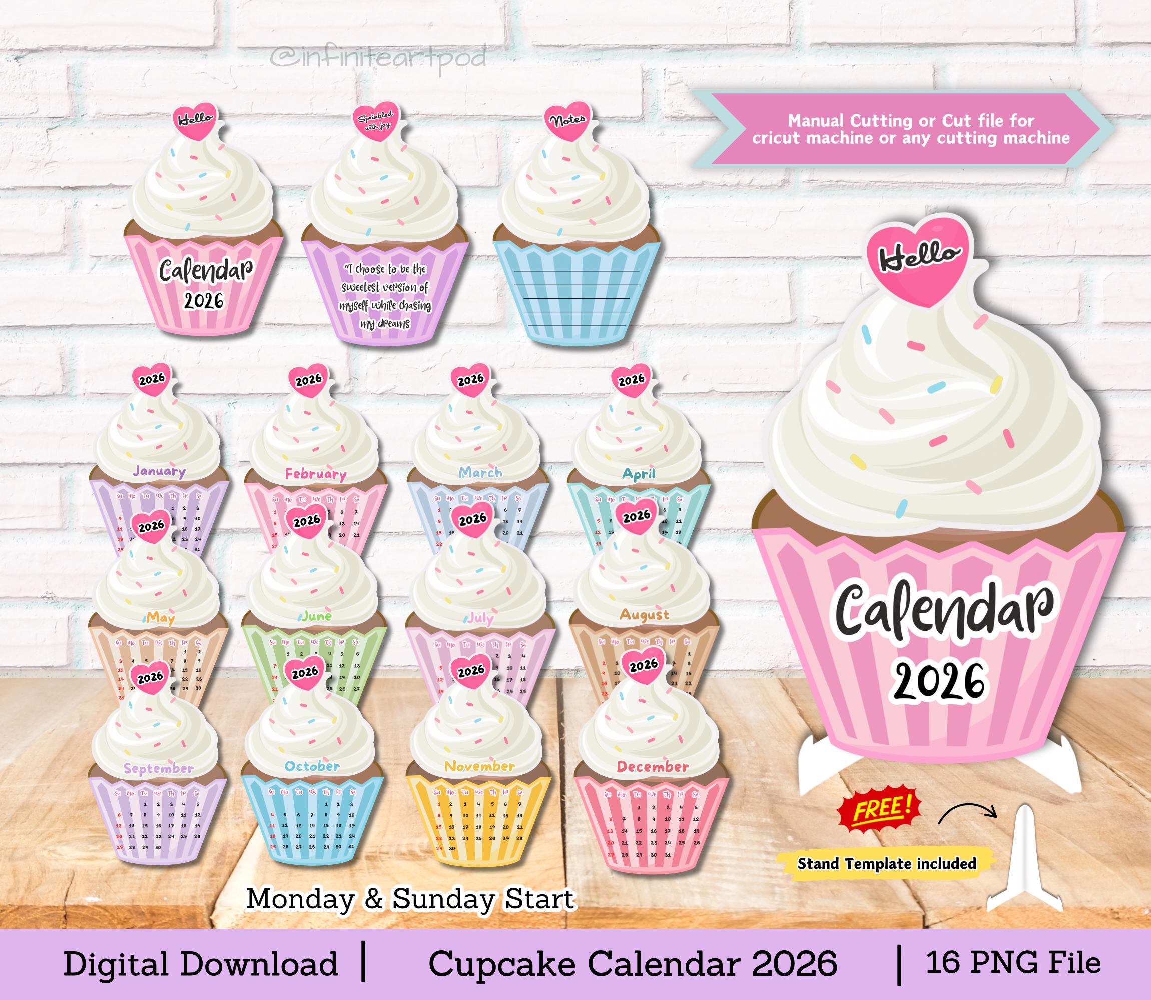 Cupcake Desk Calendar 2026, Sweet Calendar 2026, Cake Calendar, Cut ...