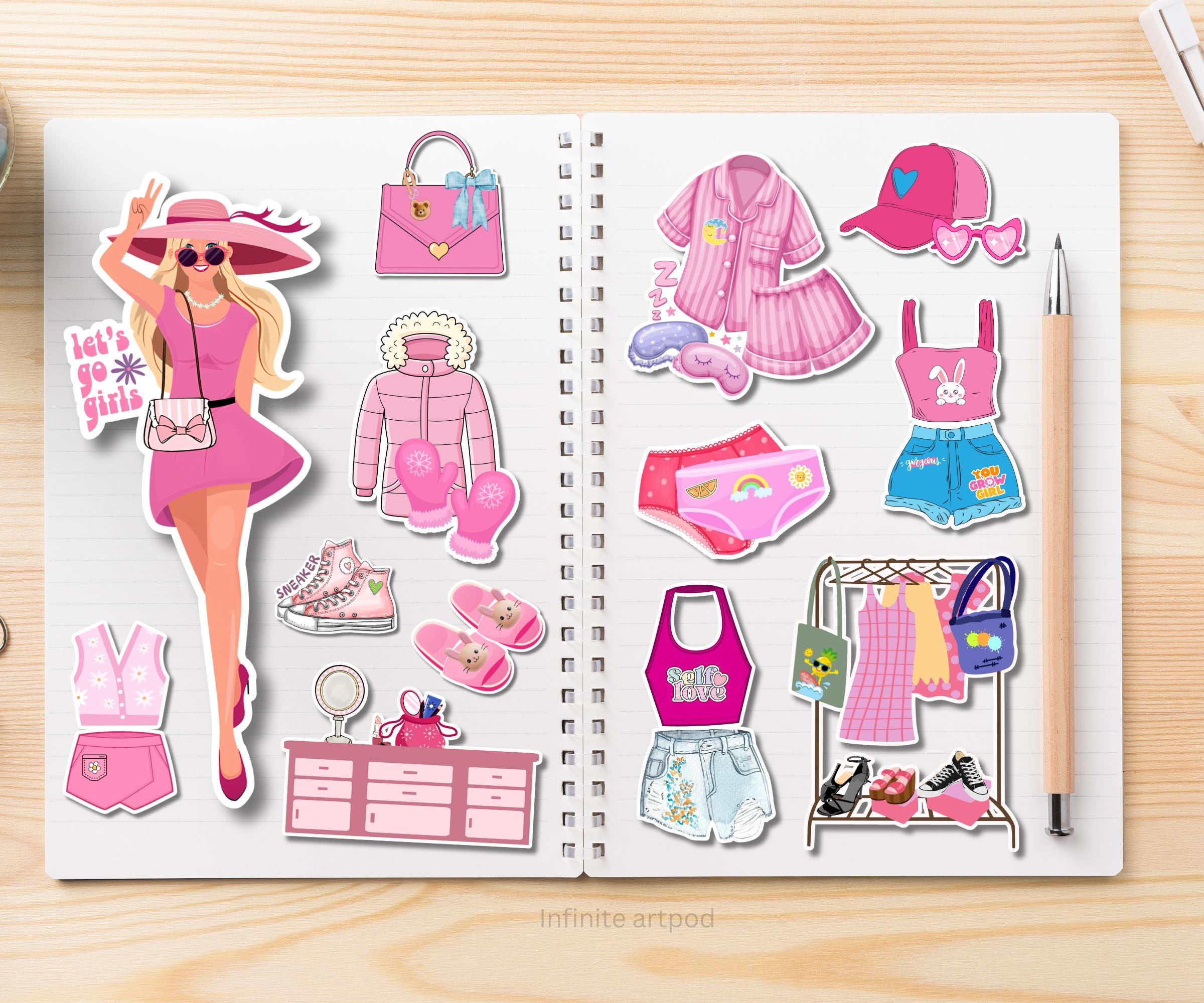 Pink Girl Sticker Set, Outfit Sticker, Girl Sticker, Planner Sticker ...