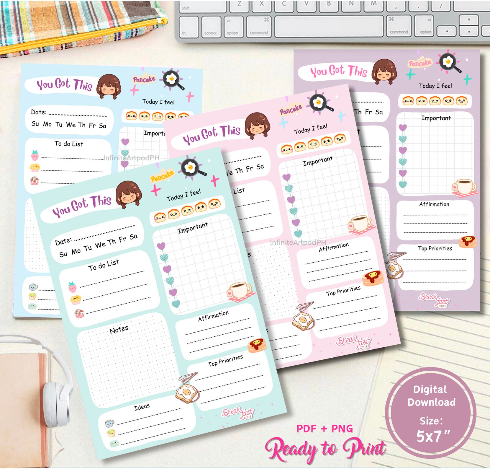 Breakfast Kawaii Notepad, Kawaii Notepad, Breakfast Kawaii Memo Pad ...