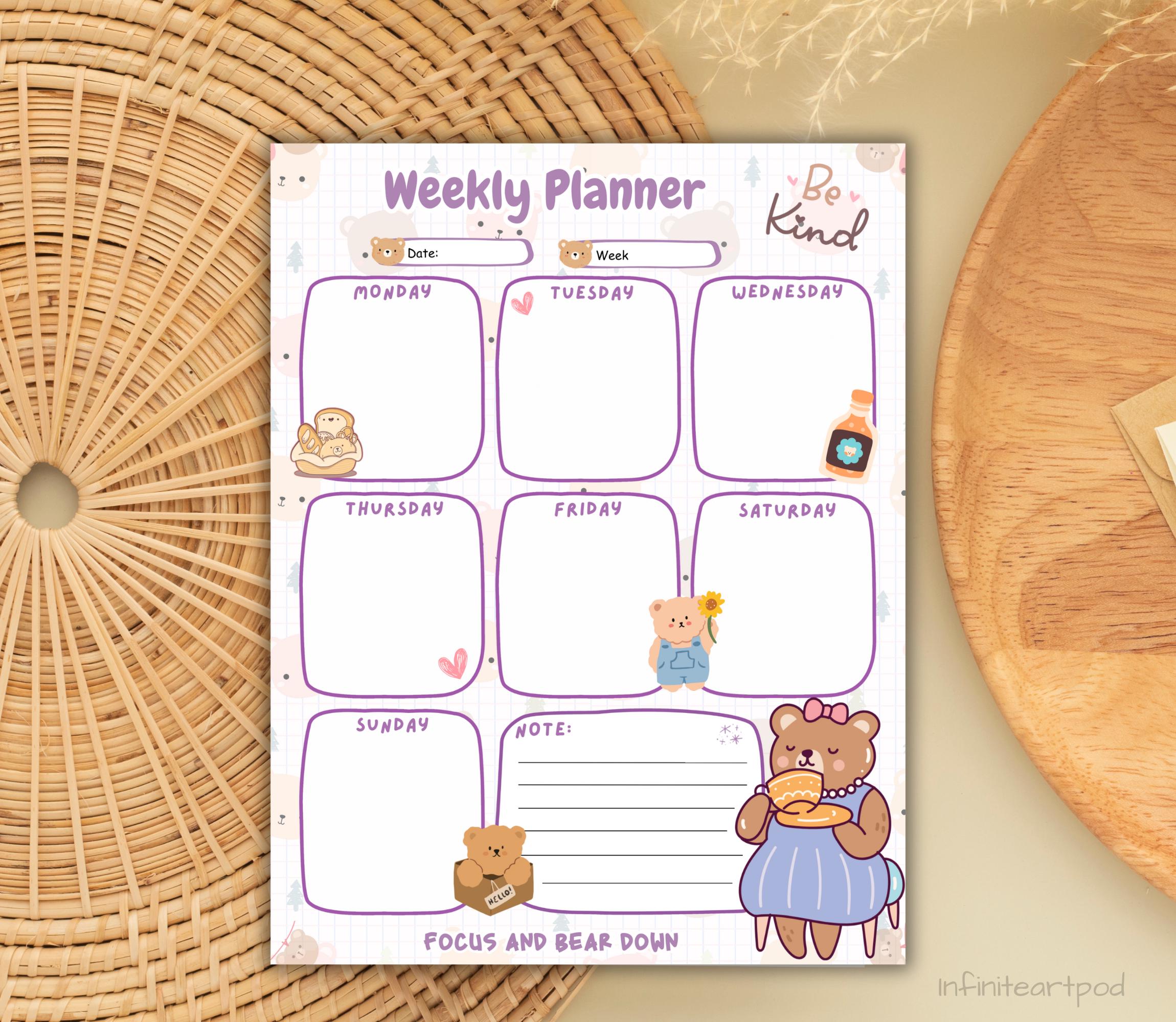 Bear Daily Planner, Bear Monthly Planner, Bear Weekly Planner, Bear ...