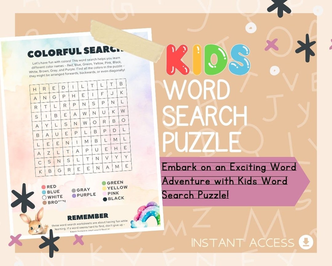 Kids Word Search Puzzle | Children's Learning Sheet | Teach Kids ...