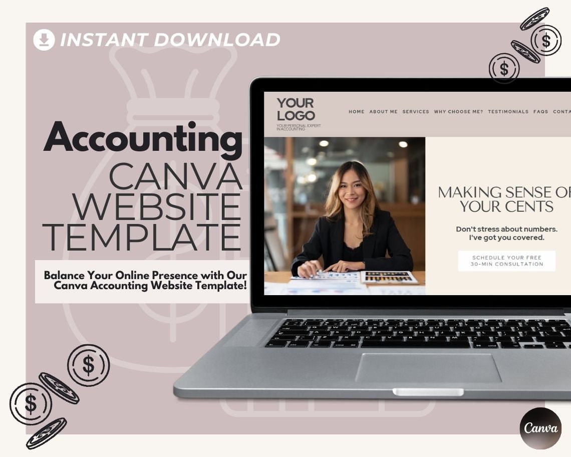 Canva Accounting Website Template | Website Landing Page for ...