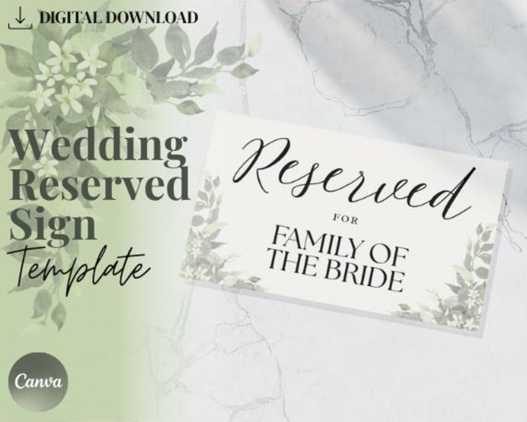 Reserved Wedding Sign Template Canva | A4 Landscape | Editable ...