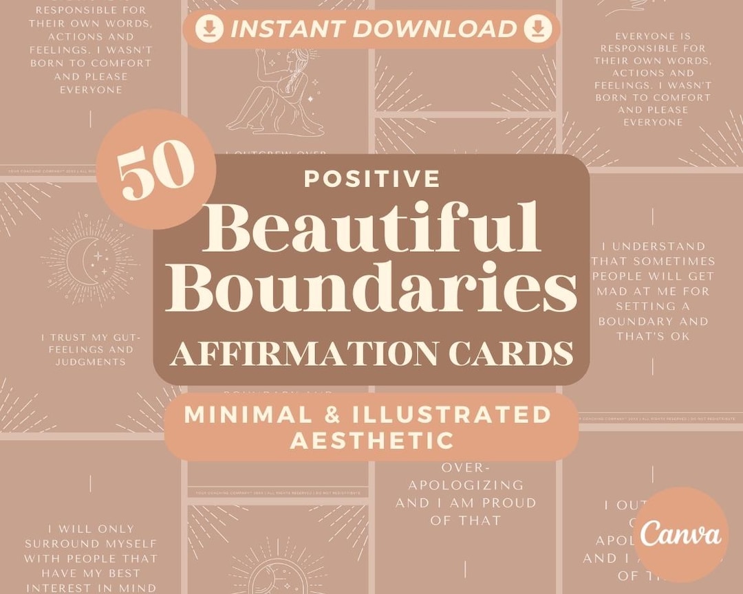 50 Beautiful Boundaries Affirmation Cards | Positive Affirmations Cards | Editable Canva Graphic ...