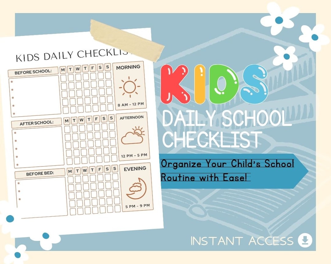 Kids Daily School Checklist | Children's Learning Sheet | Teaching Kids ...